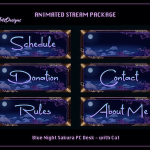 Blue Night Sakura PC Desk Animated Stream Overlay Bundle, Blue Sakura ...
