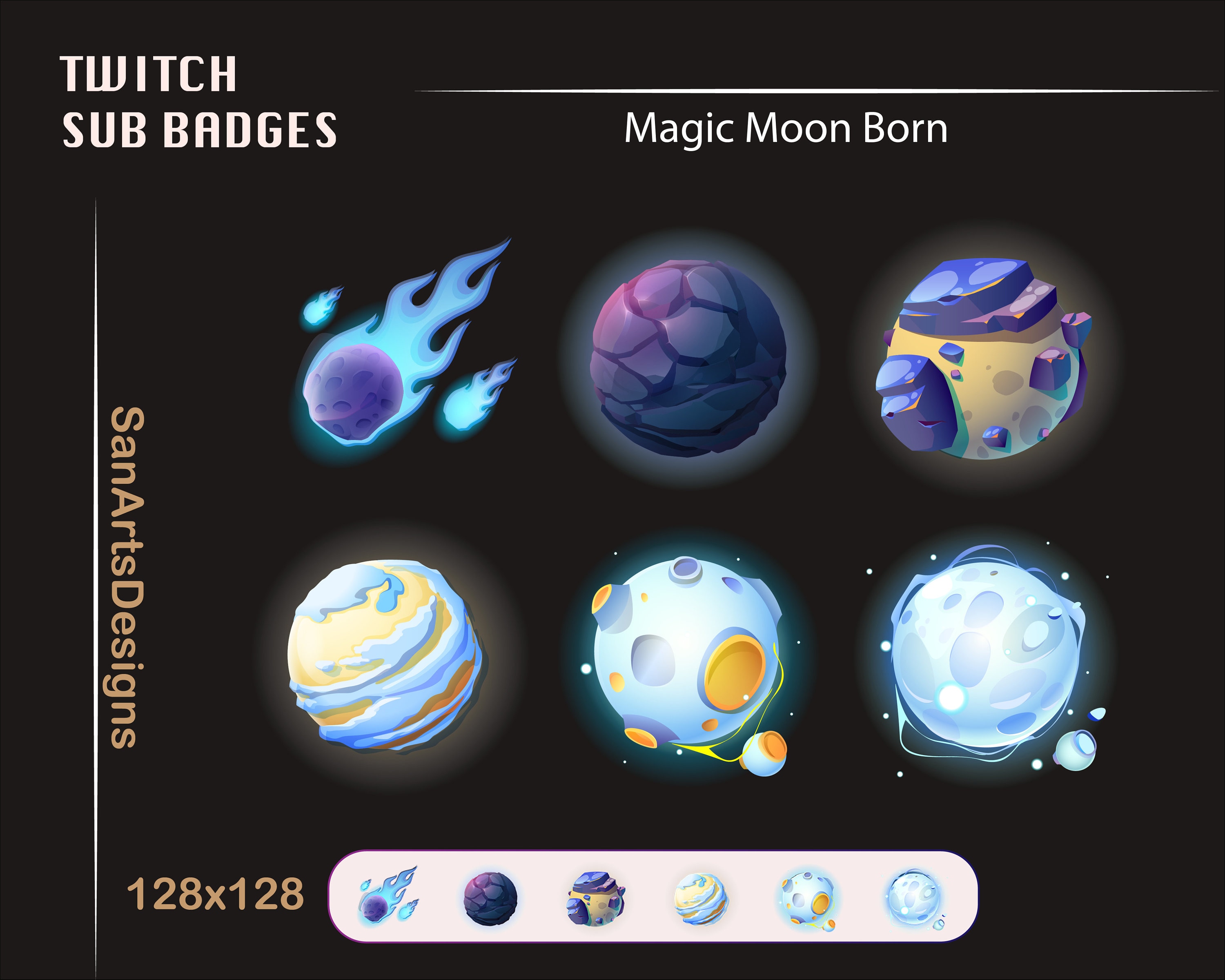 Magic Moon Born Twitch Sub Badges, Blue Moon Twitch Sub Badges, Kawaii ...