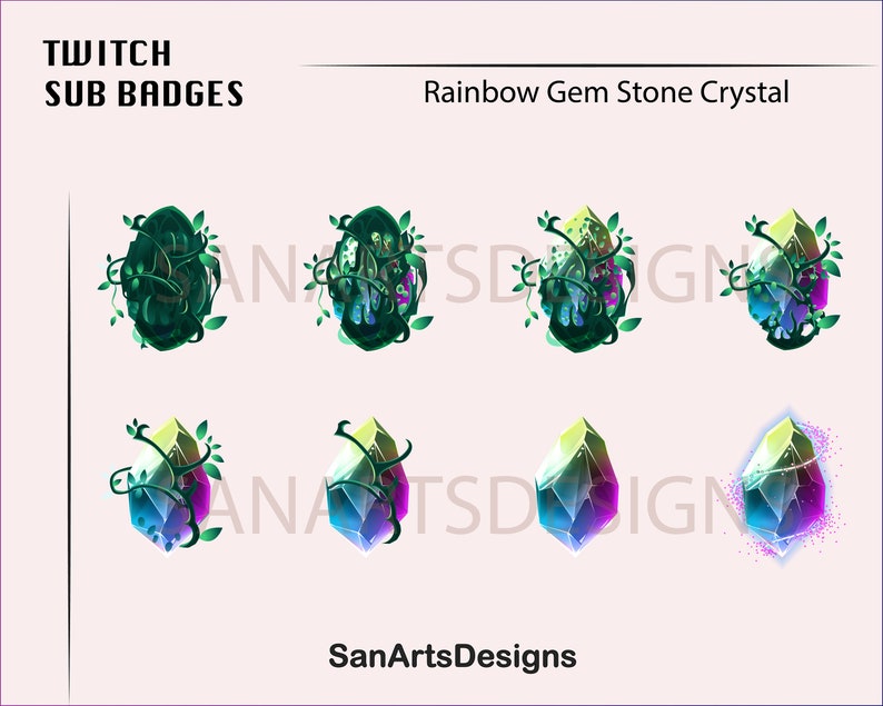 Rainbow Gem Stone Twitch Sub Badges / Rainbow Diamond Stone - Etsy