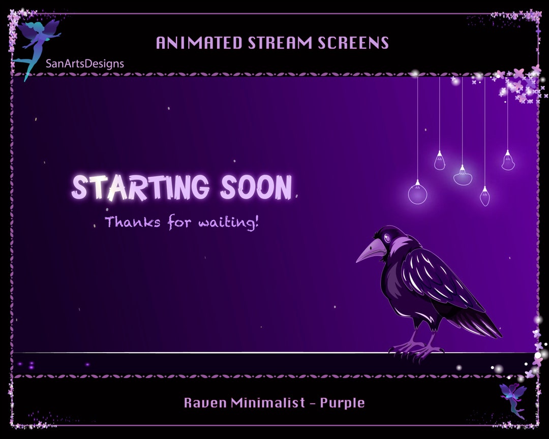 Animated Stream Screens Purple Raven, Animated Twitch Screen Overlays ...