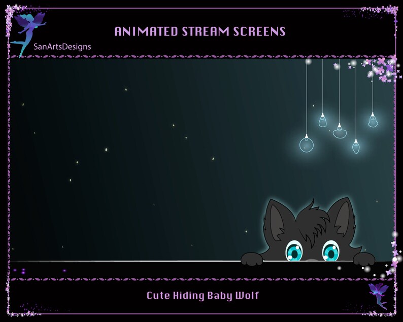 Animated Stream Overlay Blue Cute Hiding Wolf, Animated Twitch Screen ...