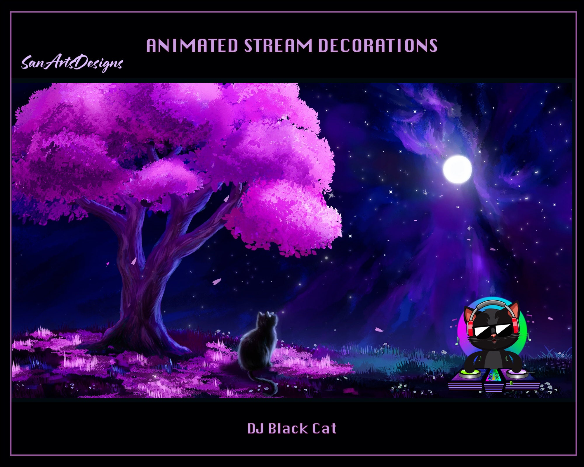 Cool DJ Black Cat Animated Stream Decoration, Animated Stream Assets ...