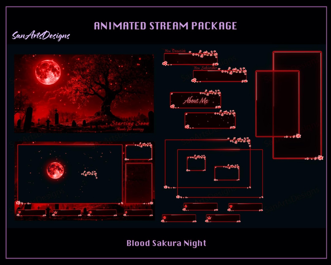 Animated Stream Package Blood Red Sakura Graveyard, Animated Twitch ...