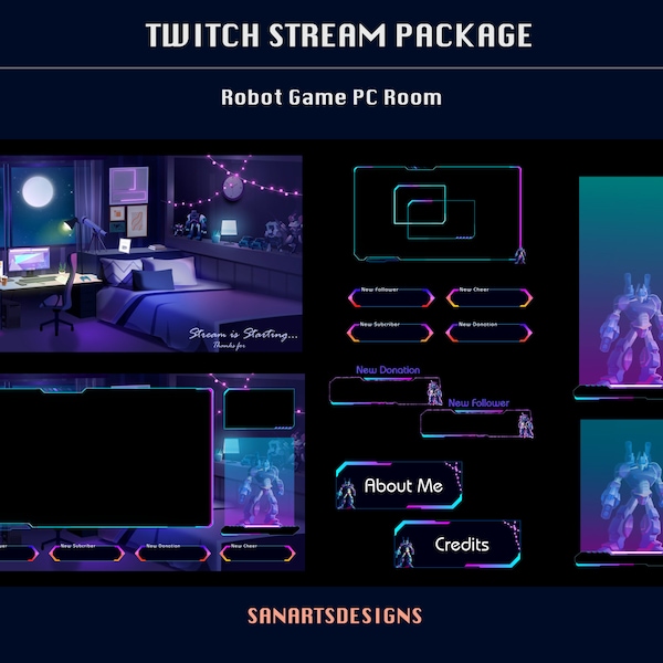 Twitch Overlay Package Robotic - Etsy