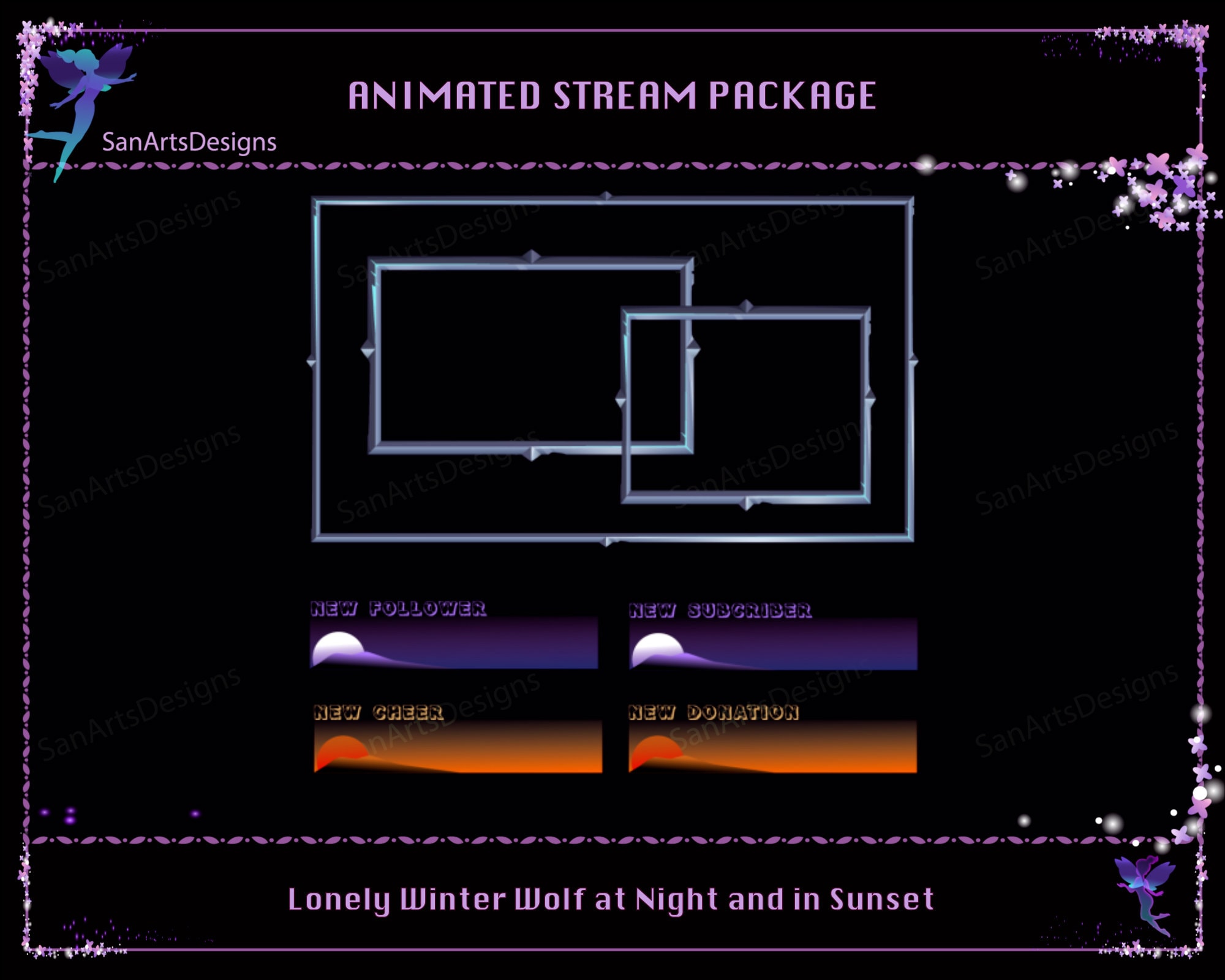 Animated Stream Bundle Lonely Winter Wolf Animated Twitch - Etsy