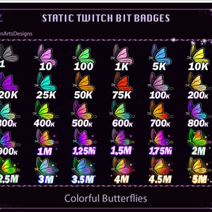 Colorful Butterfly Twitch Bit Badges, Butterfly Kawaii Sub Bit Badge ...