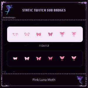 Pink Luna Moth Twitch Sub Badges, Pink Butterfly Twitch Sub Badges for ...