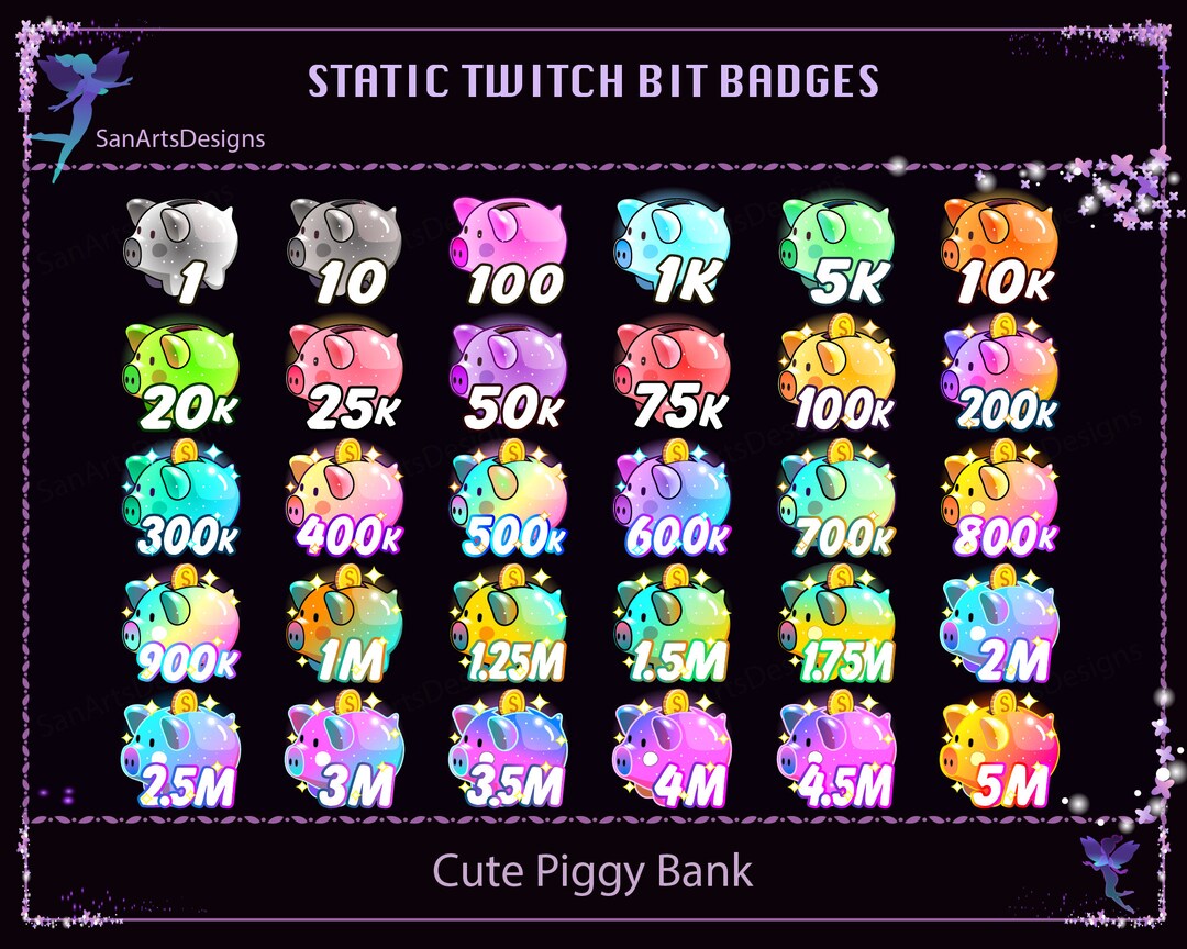 Piggy Bank Twitch Bit Badges, Cute Colorful Pig Twitch Bit Badges ...