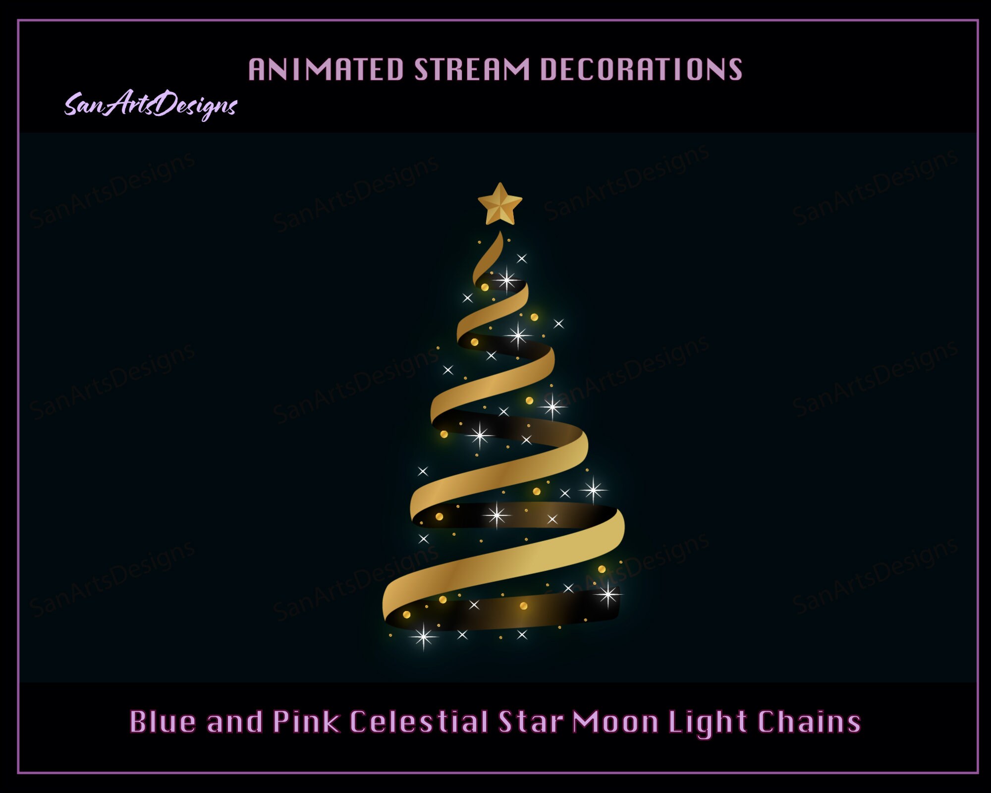 Sparkle Christmas Tree Animated Stream Decorations, Sparkling Xmas Gold ...
