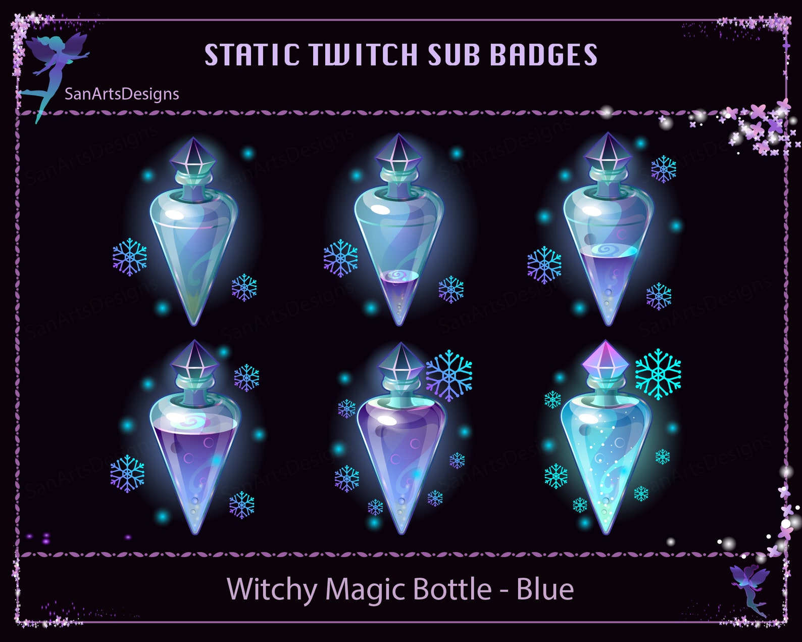 Blue Witchy Magic Bottle Twitch Sub Badges, Devil Bottle Twitch Sub ...