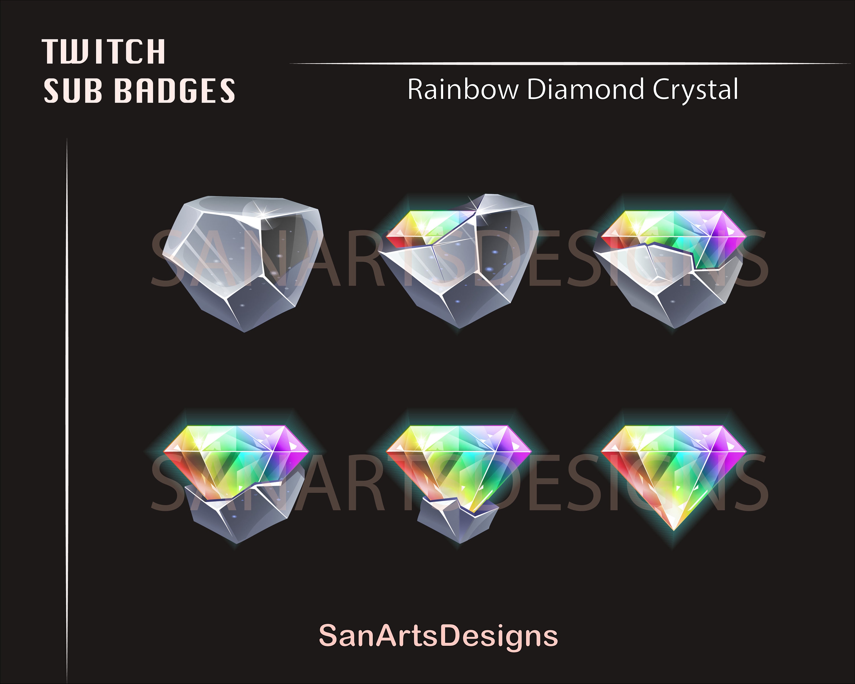 Rainbow Diamond Crystal Twitch Sub Badges / Rainbow Diamond Stone ...