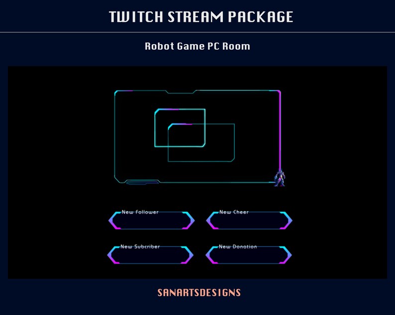 Animated Stream Package Robot Game Room, Animated Twitch Overlay ...