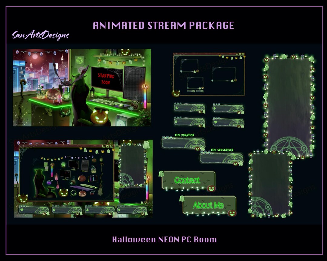 Halloween PC Room Animated Stream Bundle, Spooky PC Room Twitch Overlay ...