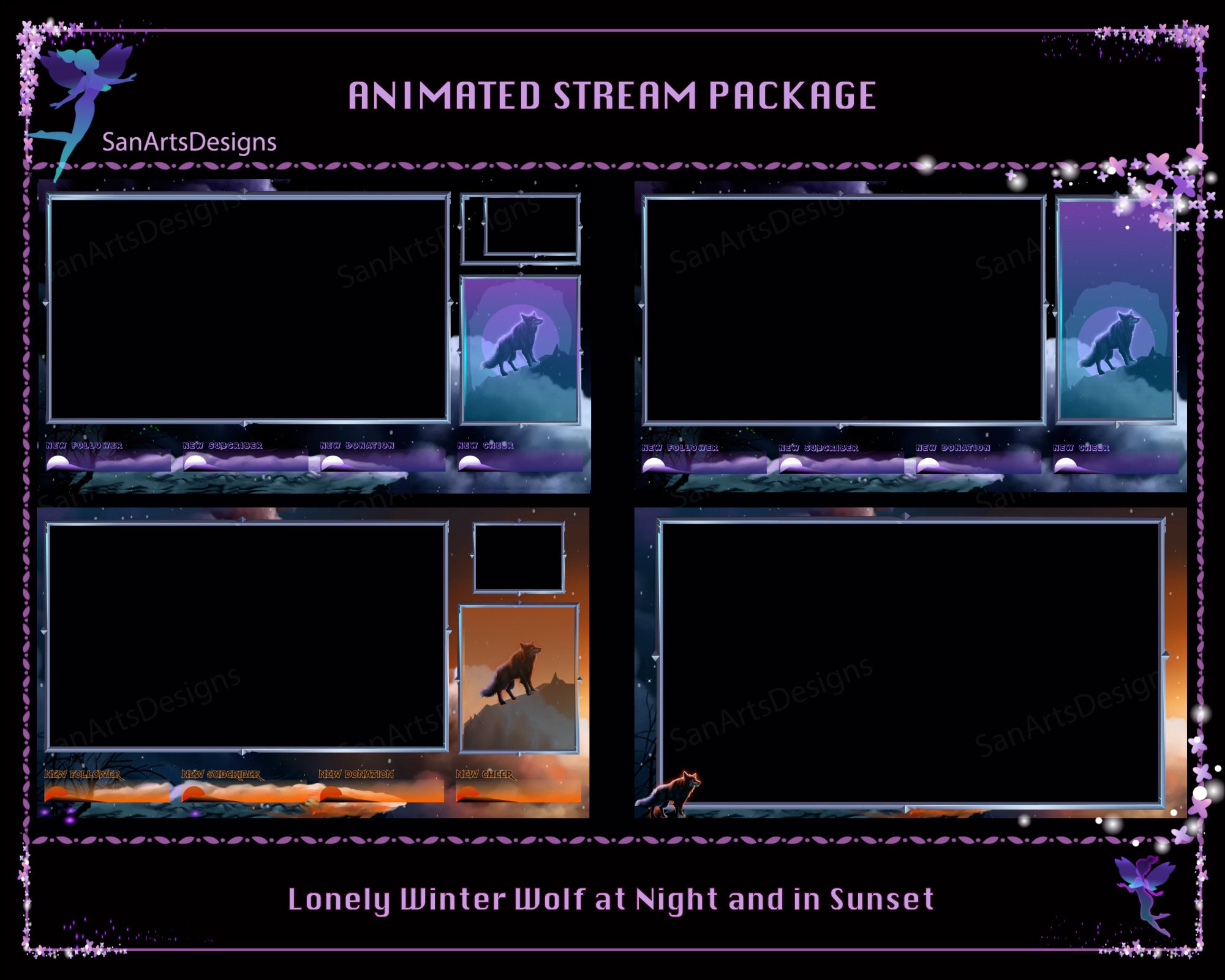 Animated Stream Bundle Lonely Winter Wolf Animated Twitch - Etsy