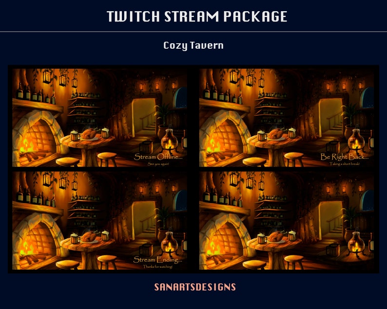 Animated Twitch Overlays Package Cozy Tavern, Warm Pub Animated Stream ...