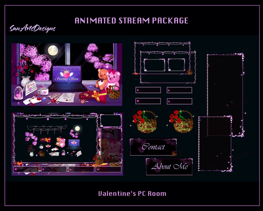 Valentine PC Room Animated Stream Package, Valentine PC Room Twitch ...