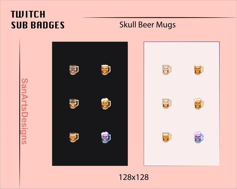 Skull Beer Mug Twitch Sub Badges kawaii Sub Bit Badges - Etsy