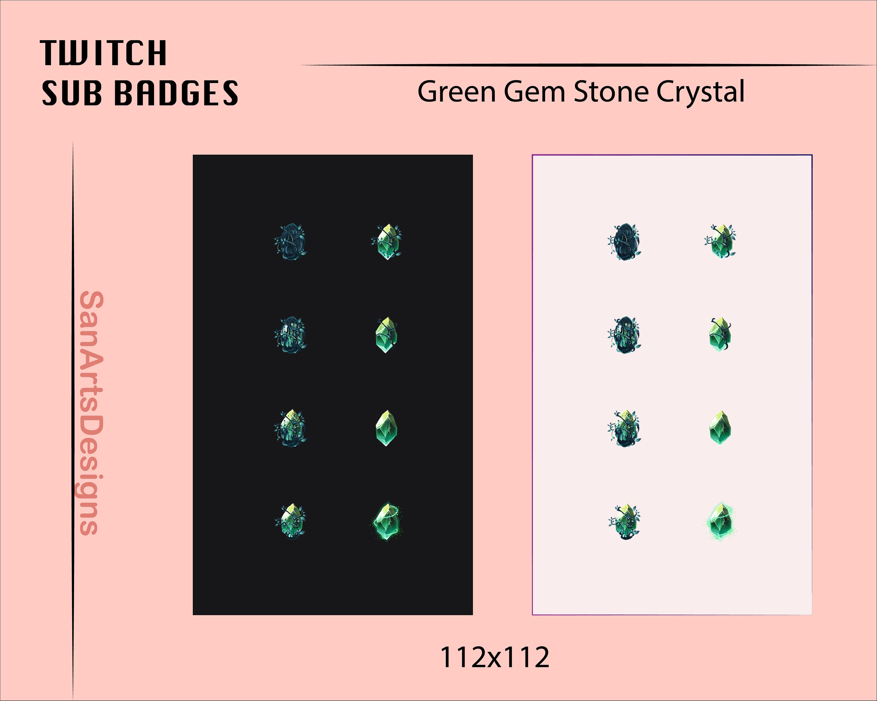 Green Gem Stone Twitch Sub Badges / Green Diamond Stone Twitch - Etsy