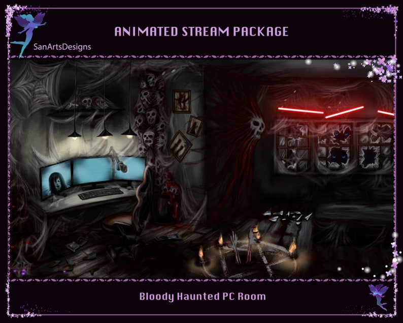 Animated Stream Overlay Package Bloody Haunted PC Room, Animated Twitch ...