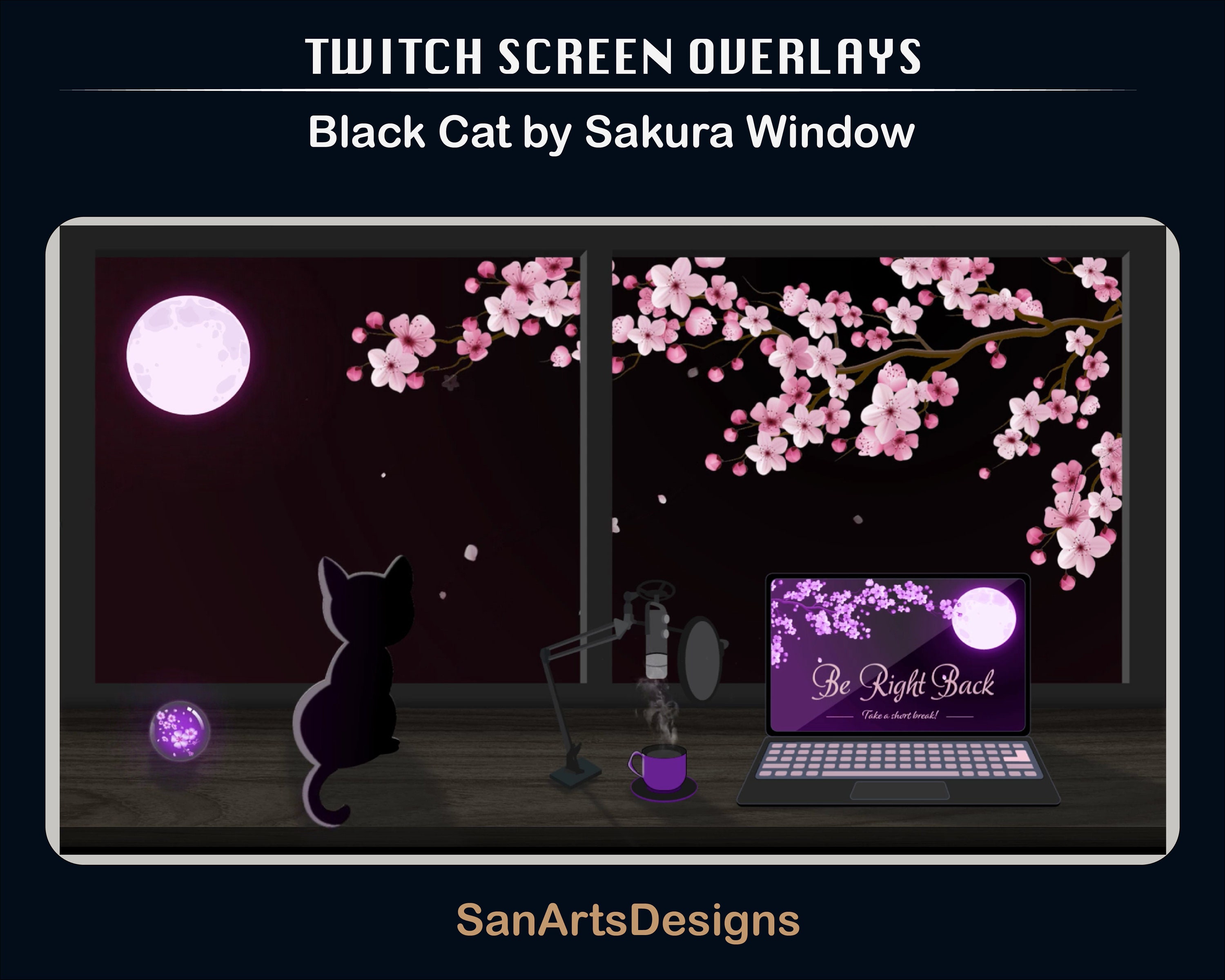 Animated Scenes Black Cat by Sakura Window Animated Twitch - Etsy