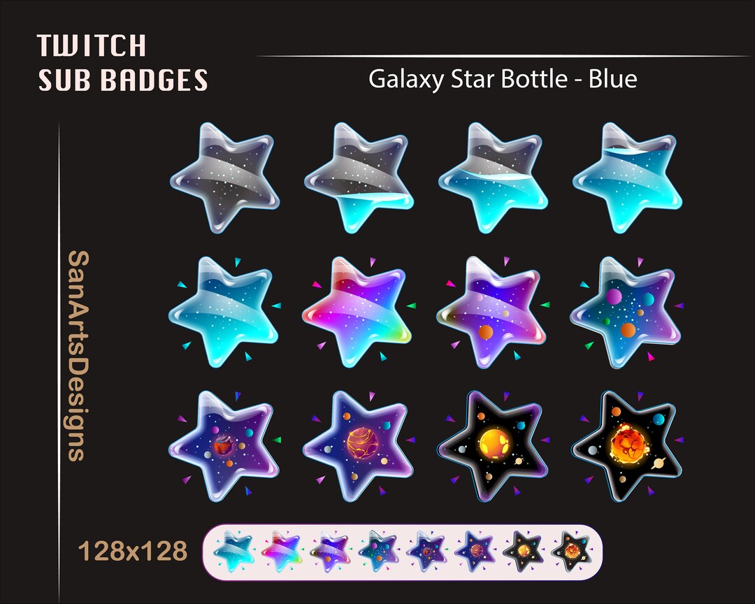 Blue Galaxy Star Bottle Twitch Sub Badges | Galaxy Solar System Stream ...