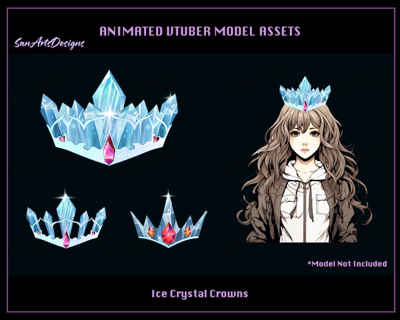 Blue Ice Crystal Crown Animated Vtuber Model Assets, Blue Ice Crystal ...