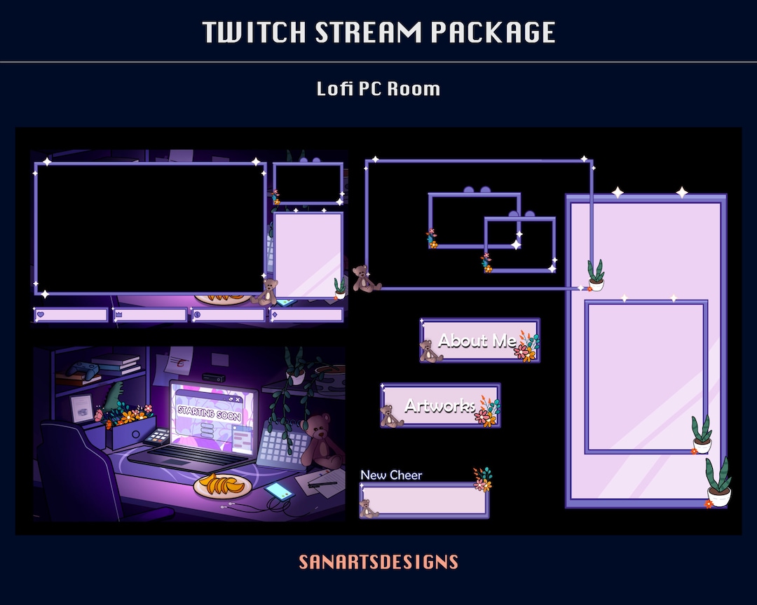 Animated Stream Package Lofi PC Desk, Animated Twitch Overlays Package ...