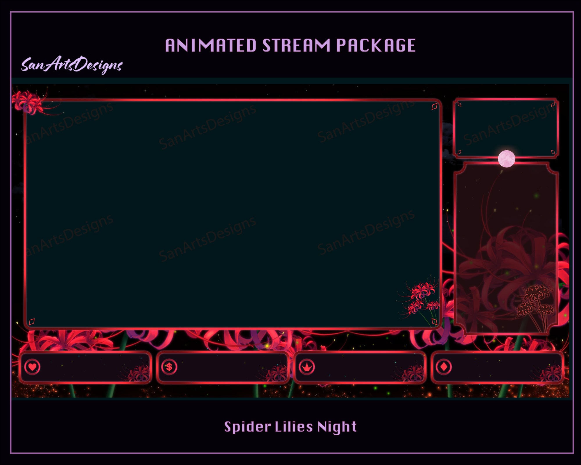 Animated Stream Package Spider Lily Garden, Animated Twitch Overlays ...
