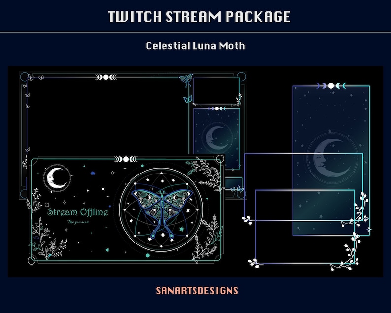 Animated Stream Package Celestial Luna Moth, Animated Twitch Overlay ...