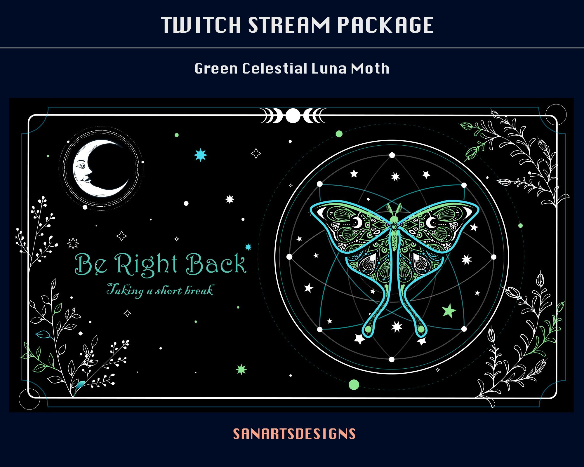 Animated Scenes Green Celestial Luna Moth, Animated Twitch Overlays ...