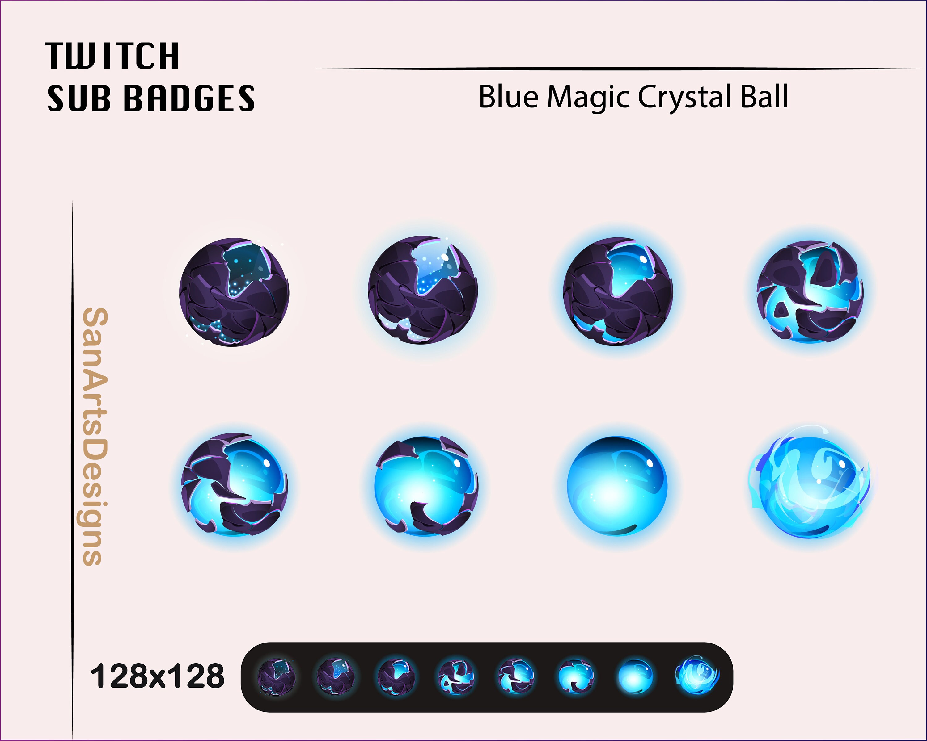Blue Magic Crystal Ball Twitch Sub Badges / Kawaii Sub Bit Badges for ...