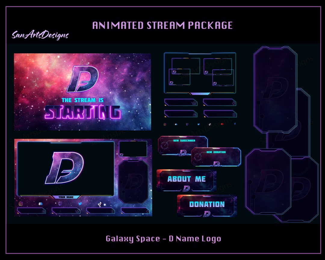 Animated D Galaxy Space Stream Overlay Bundle, Galaxy Space Twitch Overlays, D Name Logo Galaxy ...