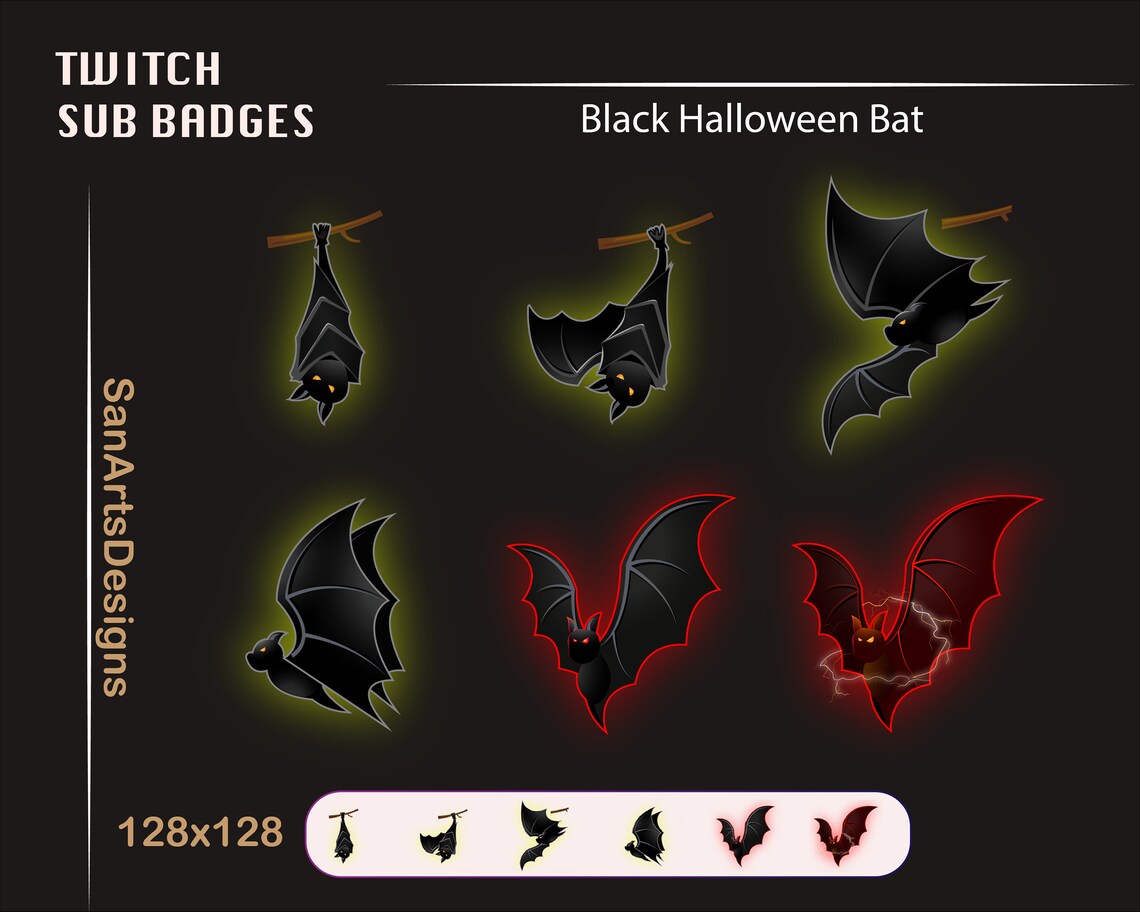 Black Halloween Bat Twitch Sub Badges, Devil Bat Twitch Sub Badge, Bat ...
