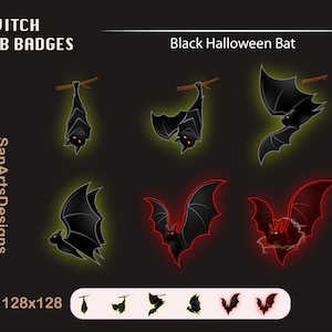 Black Halloween Bat Twitch Sub Badges, Devil Bat Twitch Sub Badge, Bat ...