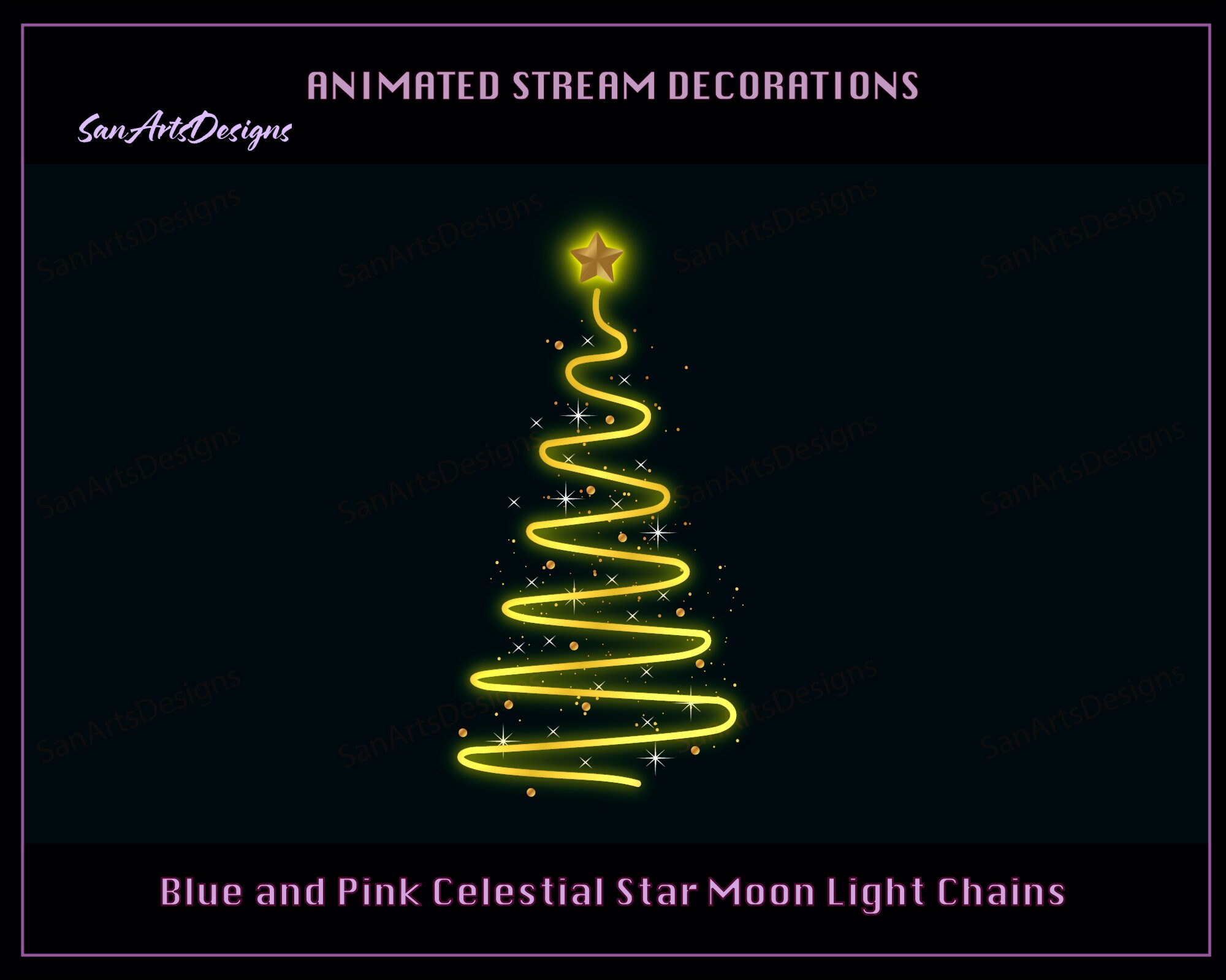Sparkle Christmas Tree Animated Stream Decorations, Sparkling Xmas Gold ...