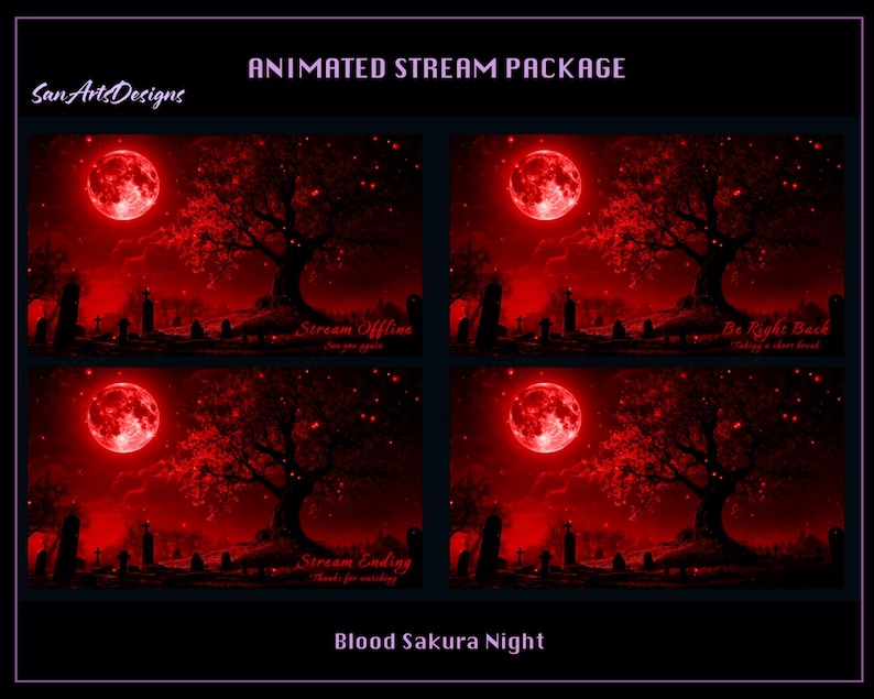Animated Stream Package Blood Red Sakura Graveyard, Animated Twitch ...