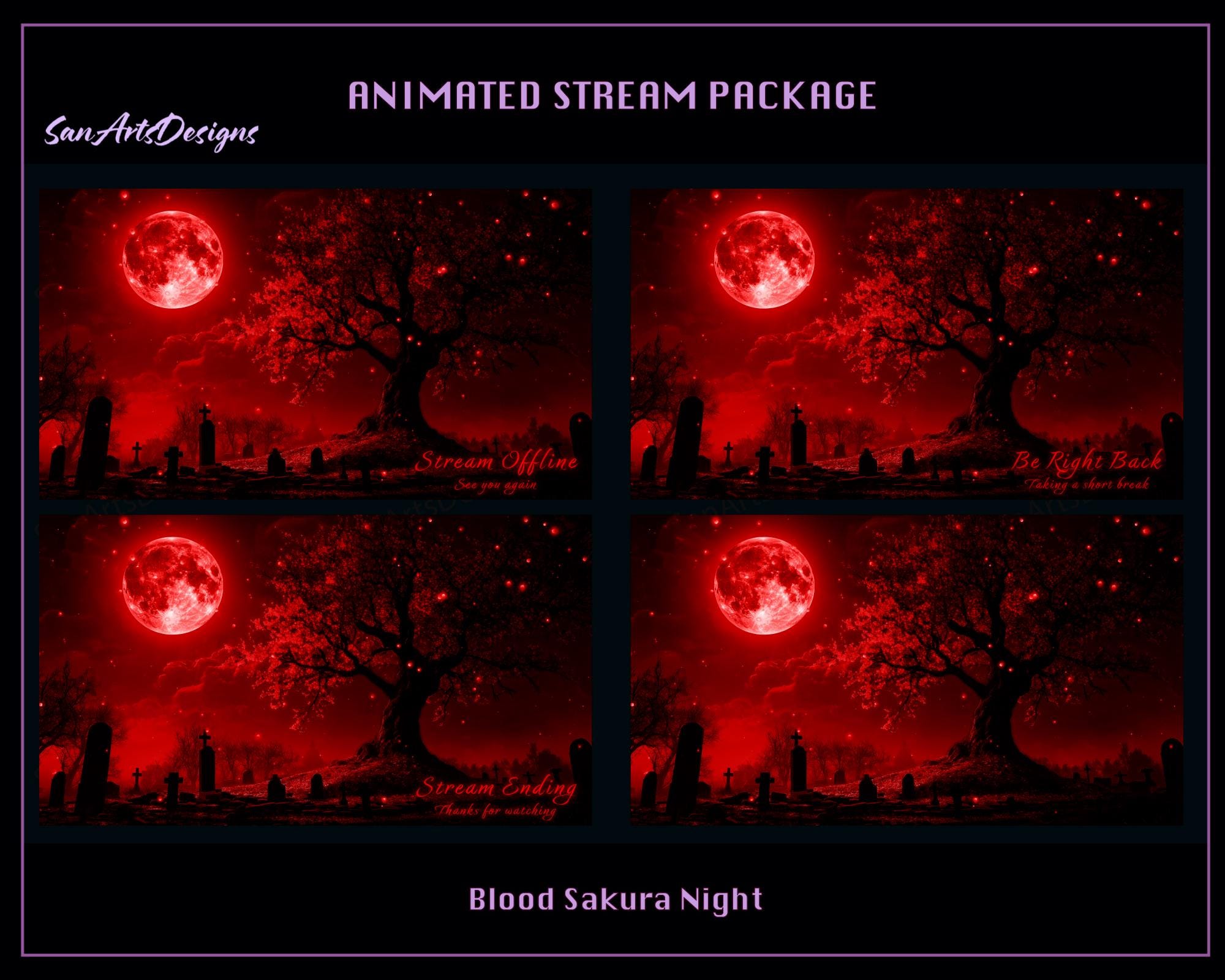 Animated Stream Package Blood Red Sakura Graveyard, Animated Twitch ...