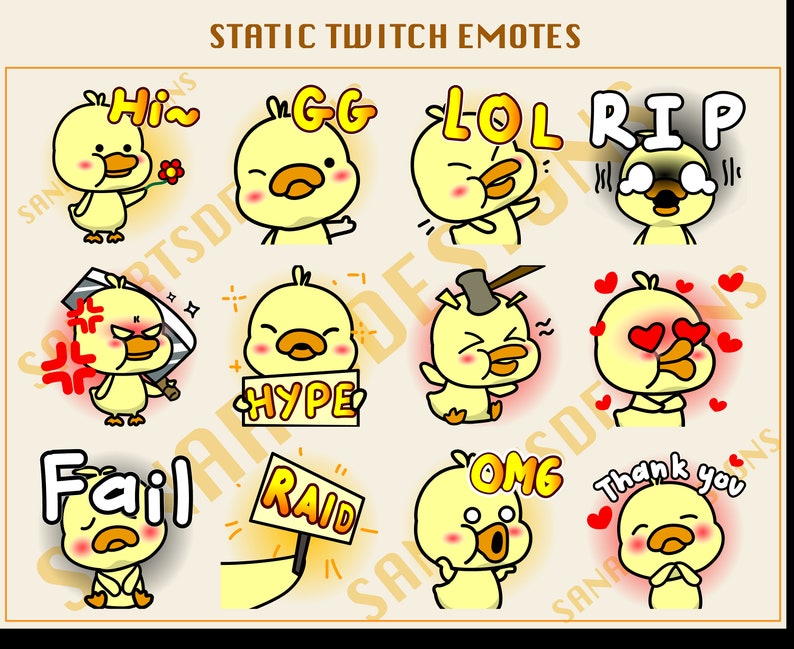 Cute Chibi Ducklings Twitch Emotes, Static Cute Chibi Duck Twitch ...