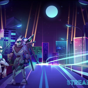 Animated Twitch Overlays Cyber City Robots, Neon Stream Overlays for ...