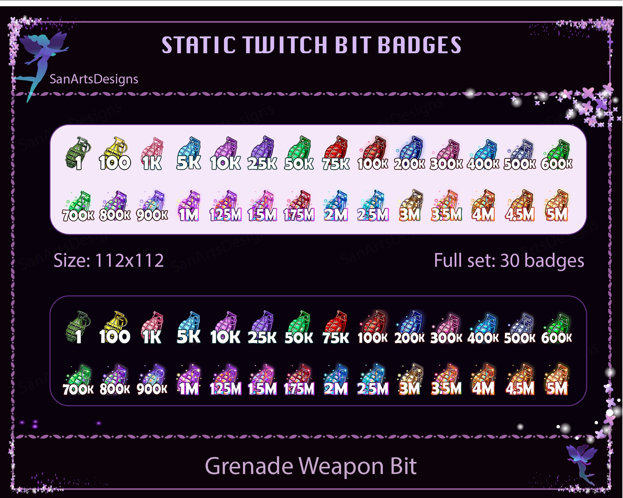 Grenade Twitch Bit Badges, Weapon Twitch Bit Badges, Kawaii Sub Bit ...