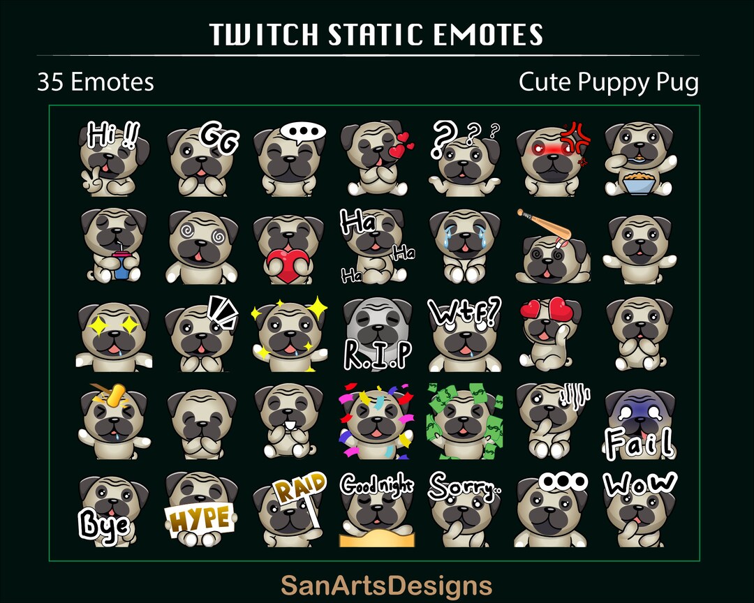 Cute Puppy Pug Twitch Emotes, Static Cute Pug Twitch Emotes for ...