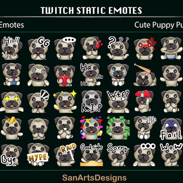 Pug Twitch Emotes - Etsy