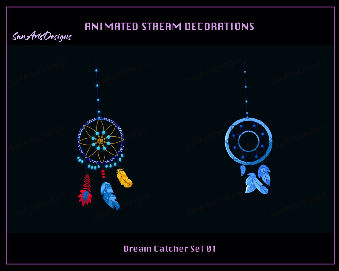 Blue Boho Dream Catcher Animated Stream Decorations, Blue Boho Dream ...