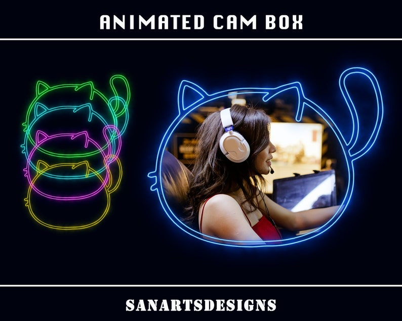 Animated Twitch Camera Frames Neon Cat, Neon Cat Shape Animated Twitch ...