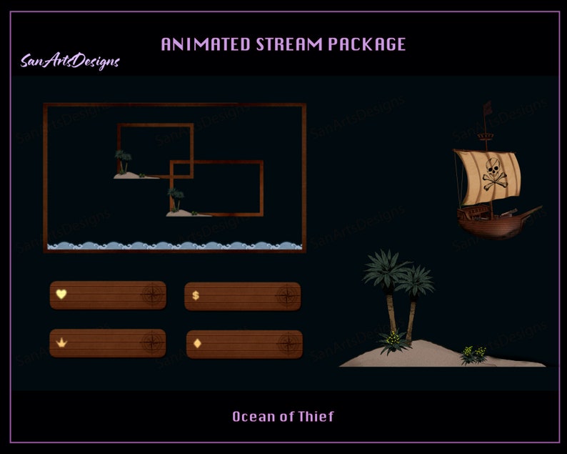 Animated Stream Bundle Pirate Island, Ocean of Thief Animated Twitch ...