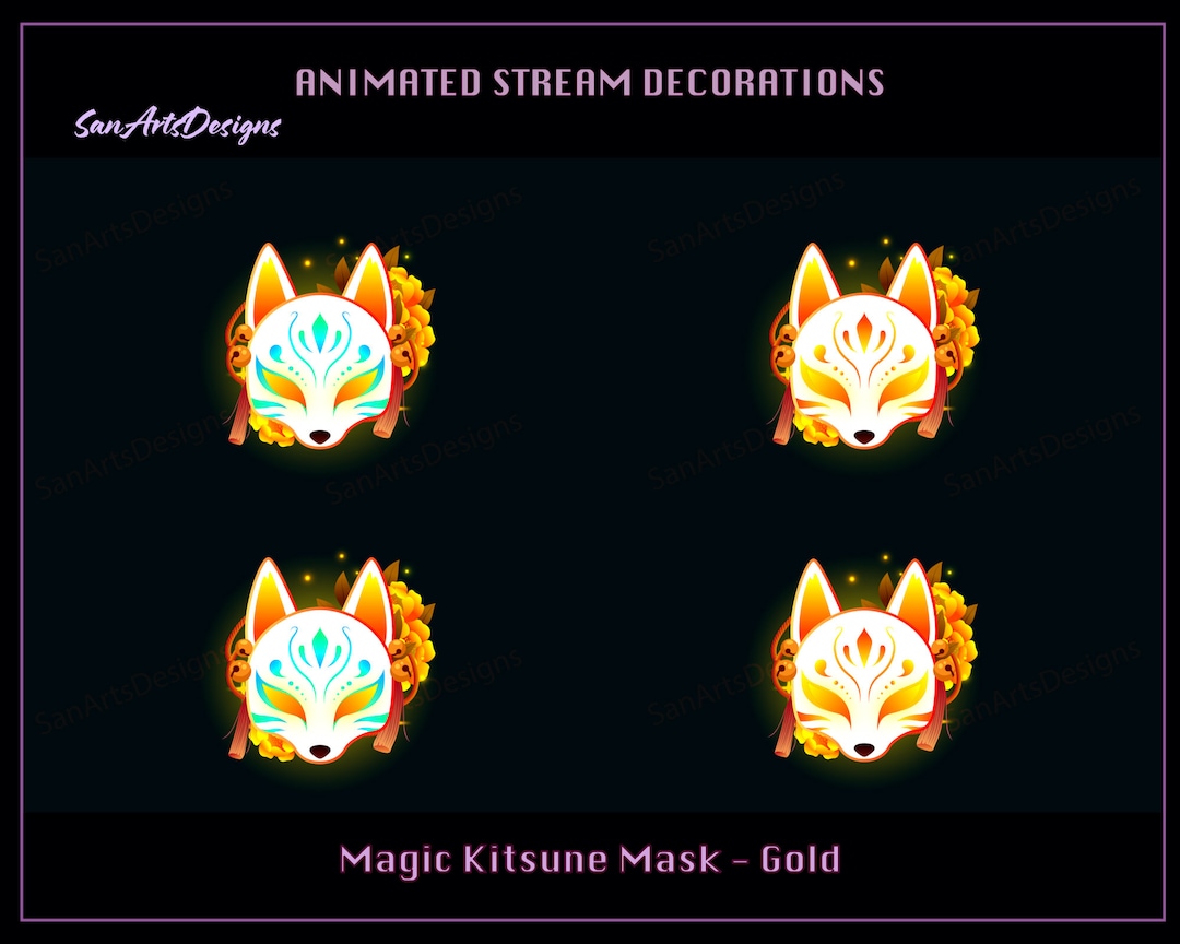Kitsune Mask Animated Stream Decorations, Gold Kitsune Mask Animated ...