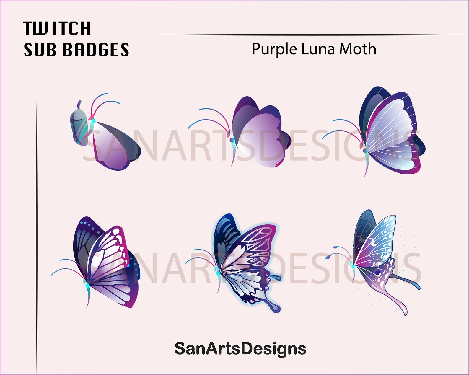 Purple Luna Moth Twitch Sub Badges Purple Buttefly Twitch - Etsy