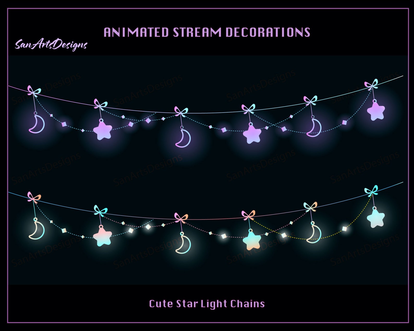 Cute Moon Star Light Chains Animated Stream Decorations, Celestial ...