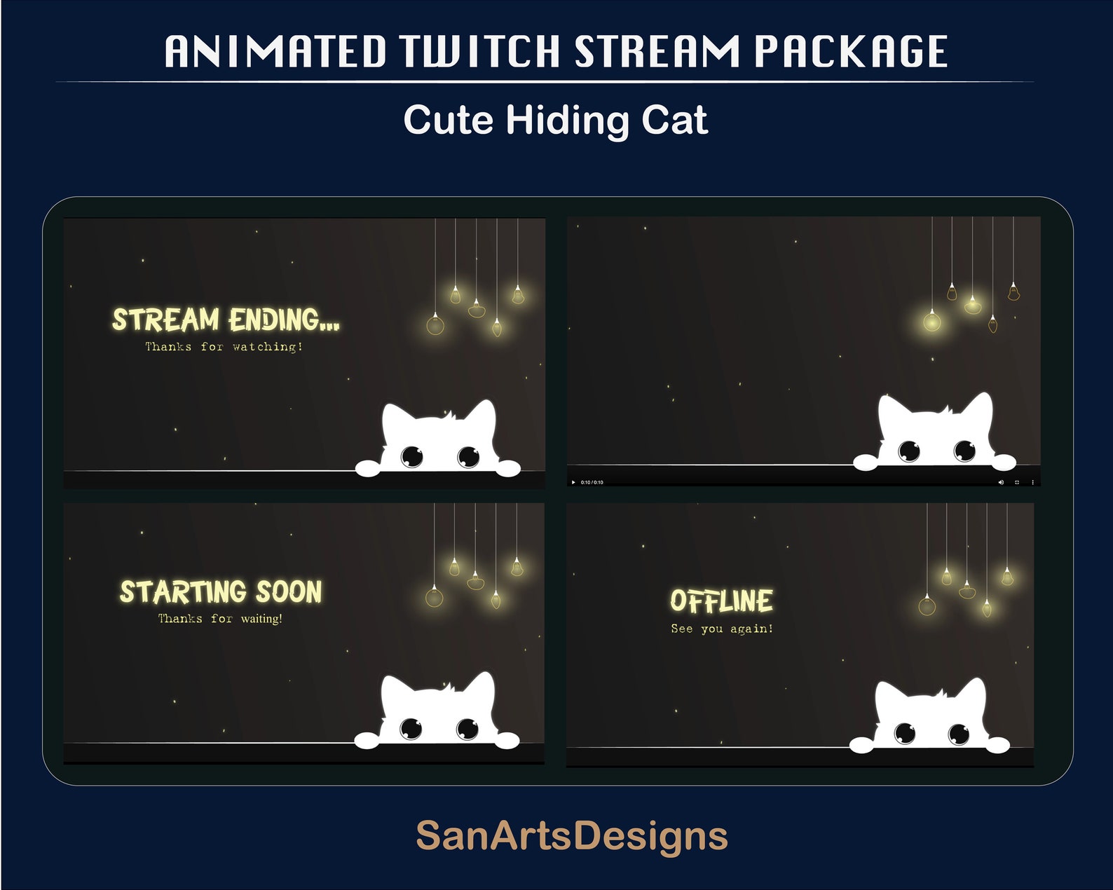 Static Stream Package Cute Hiding Cat, Animated Twitch Overlays Cute ...