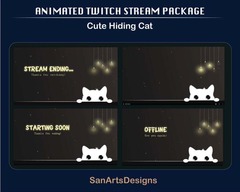 Static Stream Package Cute Hiding Cat, Animated Twitch Overlays Cute ...
